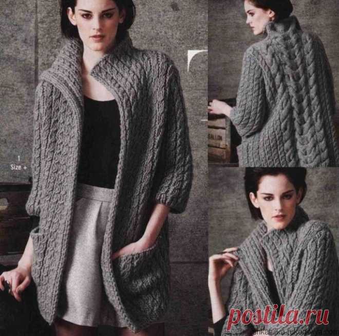 Вязаный кардиган C крупными косами Вязаный кардиган C крупными косами
