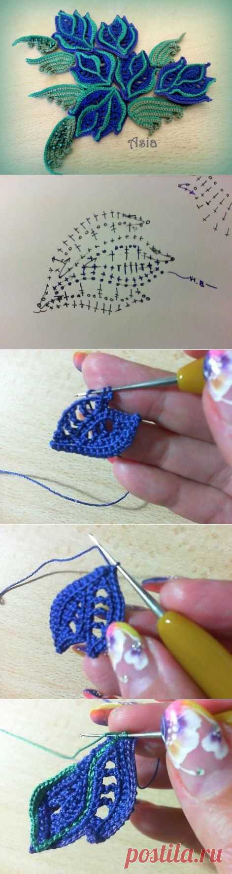 (1) Мастер класс - кружева Мотив «Ажурный лист с прожилками | схемы ...