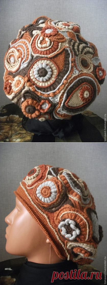 Купить Берет - разноцветный, берет вязаный, берет крючком, берет из шер ...