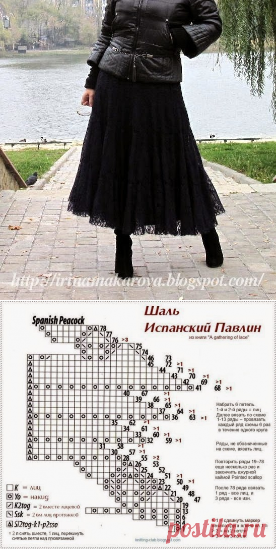 Лицевая с накидом Юбка из мохера Венецианская Ночь Спицы Постила